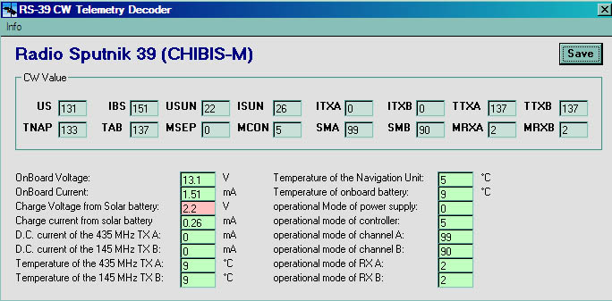 RS-39 Telemetry Decoder Screen Shot | AMSAT-UK