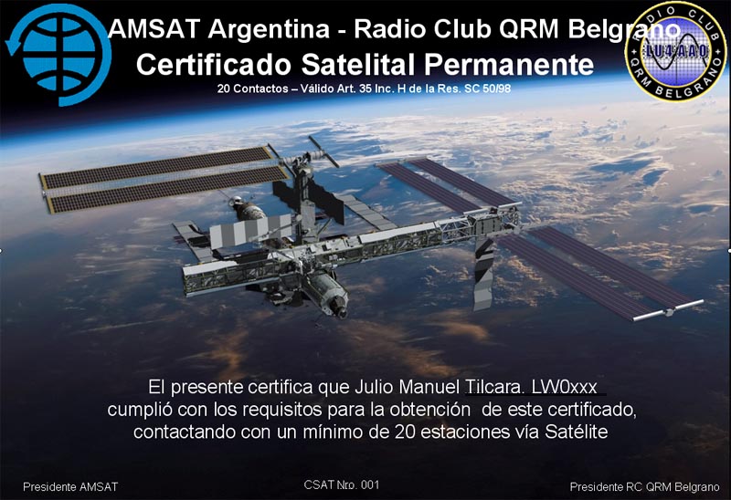 AMSAT-LU Satellite Certificate | AMSAT-UK